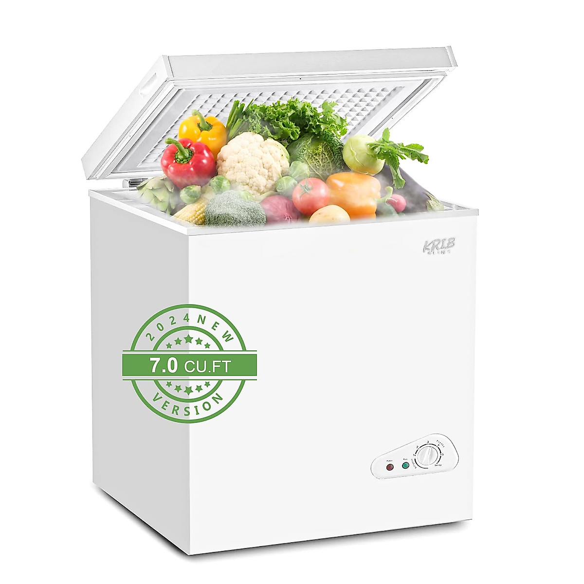 KRIB BLING Chest Freezer Krib Bling Adjustable Thermostat Compact Freezers with Removable Storage Basket for House Kitchen Garage Basement (7.0 cu.ft, White)
