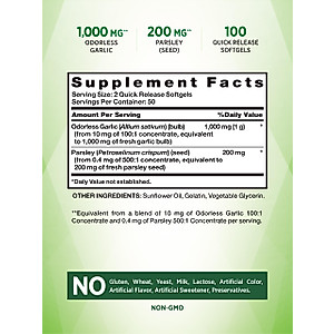 Nature's Truth Odorless Garlic and Parsley | 1200mg | 100 Softgel Capsules | Non-GMO & Gluten Free Extract Supplement