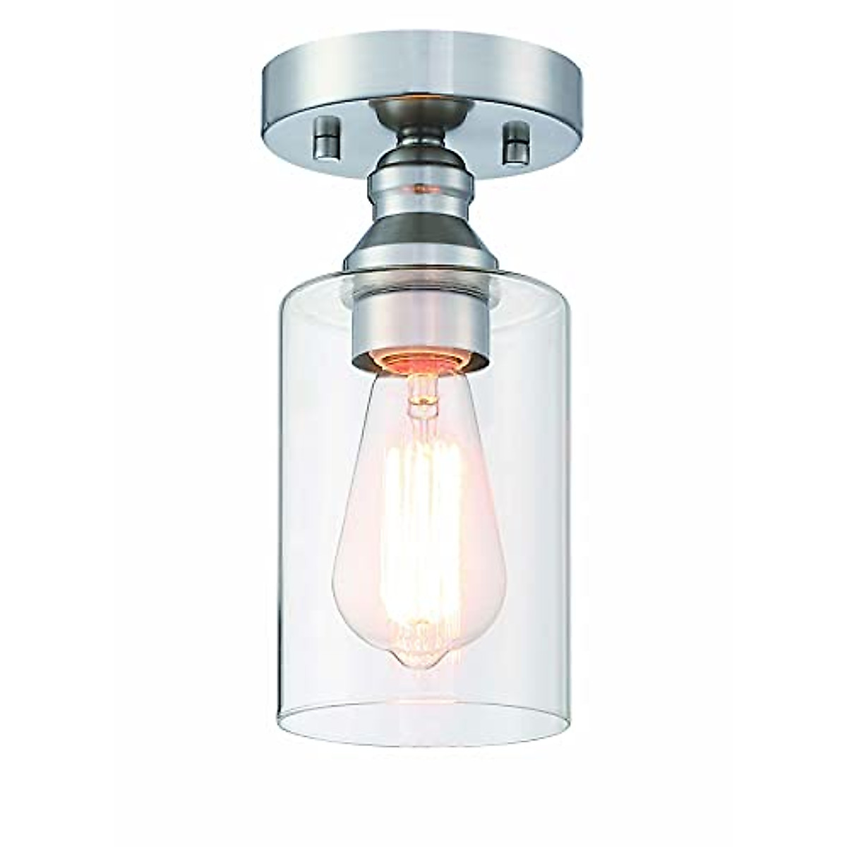 WISBEAM Semi Flush Mount Ceiling Light Fixture, E26 Medium Base, Metal Housing with Clear Glass, ETL Rated, Bulbs NOT Included, 1-Pack