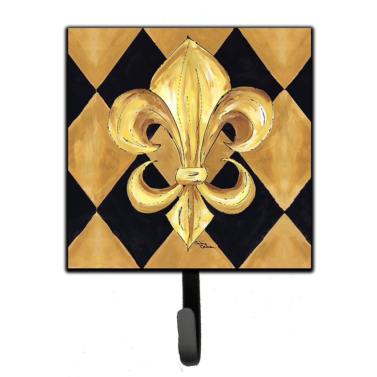 Caroline's Treasures 8125SH4 Black and Gold Fleur de lis New Orleans Leash or Key Holder, Wall Hooks, Key Hooks Holder, Coat Rack Wall Mount, Coat Hooks, Hooks for Hanging Keys, Towels, Aprons, Leashe