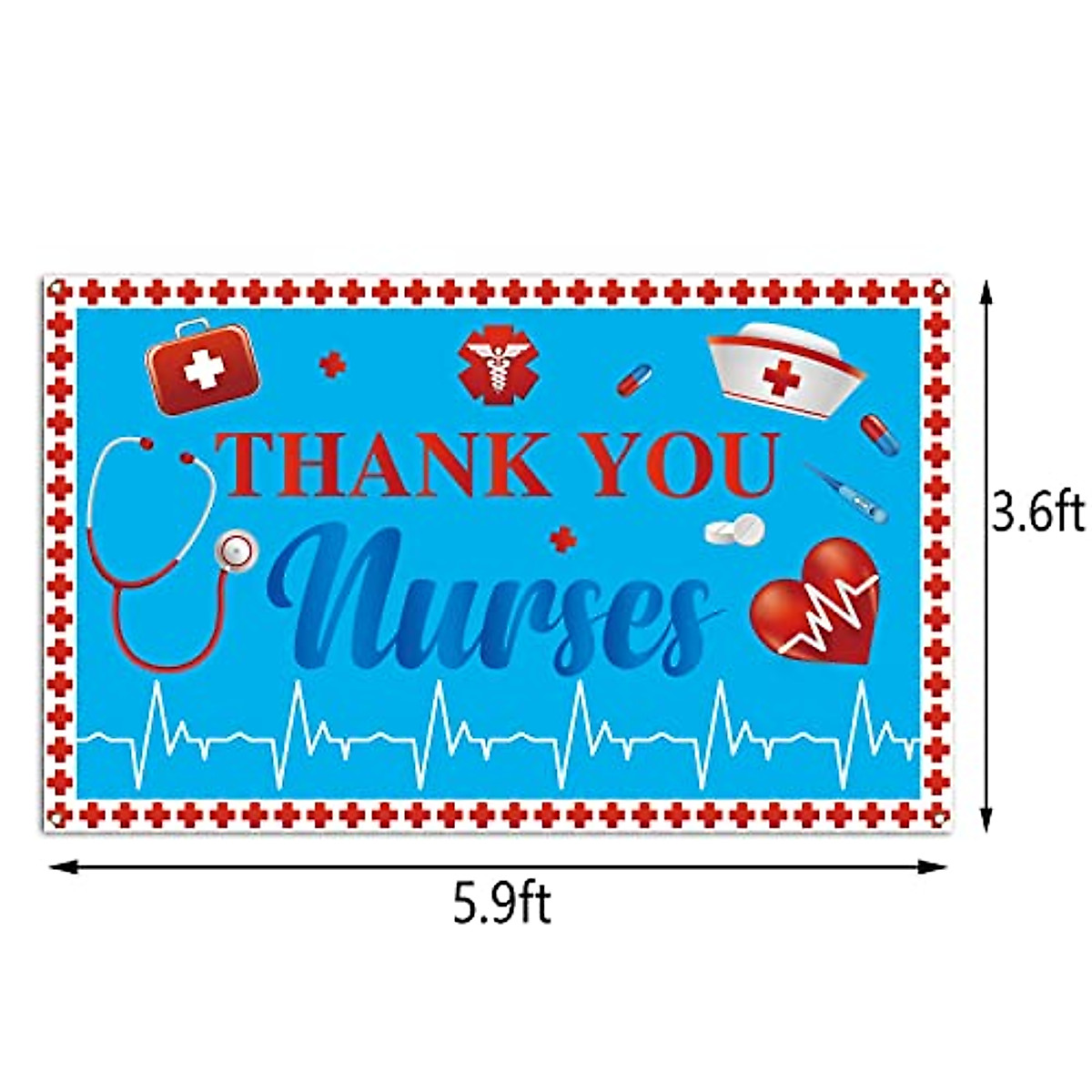 Thank You Nurses Backdrop Banner Nurse Week RN Cap Cross Heartbeat May Holiday Party Photography Background Wall Decoration