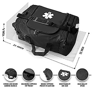 ASA TECHMED Large EMT First Responder Trauma Medical Bag Empty for Home 21x12x9 Inches, Office, School, EMTs, Paramedics, First Responders, Black