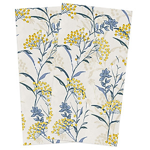 HELLOWINK Vintage Floral Plant Microfiber Kitchen Towels with Hanging Loop, Super Absorbent&Machine Washable Dish Towels Hand Towels for Home Kitchen Bars, 18 x 28 Inches, Yellow Blue