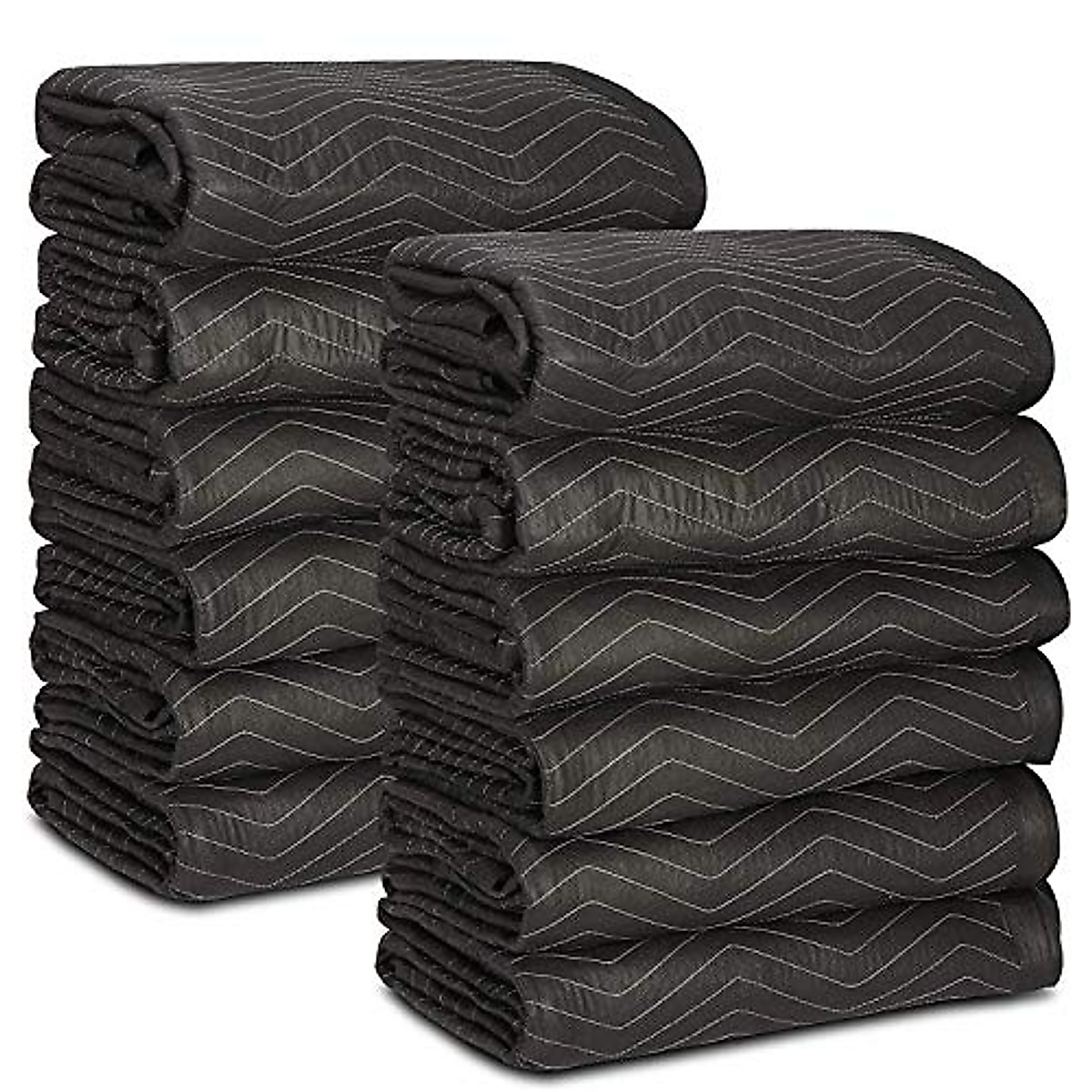 12 Moving Packing Blankets - 80 x 72 Inches (65 lb/Dozen) Heavy Duty Moving Pads for Protecting Furniture Professional Quilted Shipping Furniture Pads Black