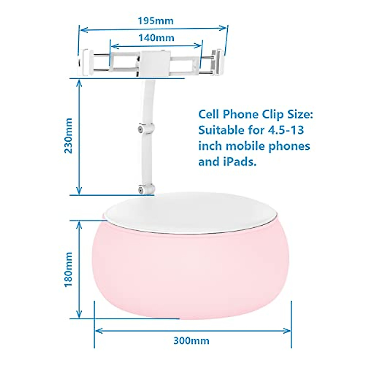 PEPPER JOBS Cell Phone/Tablet Pillow Stand for Bed 360° Angle Adjustable Clip Clamp Cell Phone Holder Dual-arms Height Adjustment Cell Phone Pillow Stand for iPhone 13,12,4.5-13''Phone/Kindle/Tablet