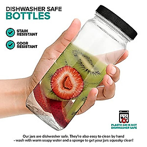 16 oz Glass Jars with Plastic Caps (12 Pack) - Reusable Food Grade Glass Bottles - Dishwasher Safe - Leak-Proof Lids - Travel Bottle for Smoothies & Juicing, Shakes, Milk, Honey - Stock Your Home
