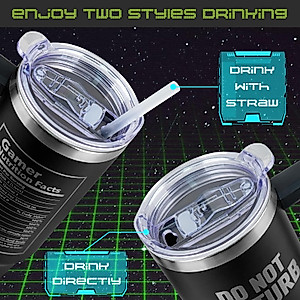 puhnhsv 40 oz Gaming Tumbler With Handle and Straw, 30oz Insulated Stainless Gaming Tumbler Coffee Travel Mugs Cup Water Bottle Game Lovers Gifts for Men Boys