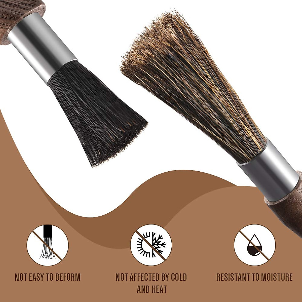 Soulhand Professional Coffee Brush Cleaning Brush Set (Straight + Curved) No Falling Out Bristles Natural Walnut Wood Espresso Machine Grinder Cleaner Coffee Tool for Barista Home Kitchen