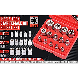 SEDY 14-Piece E-TORX Socket Set - Premium Female Torx Socket Set, Ultimate Star Socket Set, Torque Socket Set, External Torx Socket Set, E4 E5 E6 E7 E8 E10 E11 E12 E14 E16 E18 E20 E22 E24 Socket Set