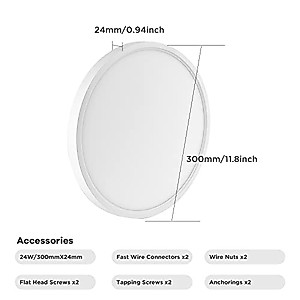 TALOYA Low Profile LED Flush Mount Ceiling Light Fixture, 12 Inch 24W Daylight White Modern Round Light Fixture, 240W Equivalent White Ceiling Lamp for Kitchens Laundry Bedrooms Stairwells