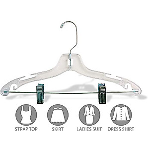 Clear Plastic Kids Combo Hanger w/ Adjustable Cushion Clips, Box of 100 Small 12 inch Space Saving Child hangers w/ Notches and 360 Degree Chrome Swivel Hook by The Great American Hanger Company