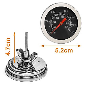 Hisencn 2" Stainless Steel BBQ Charcoal Smoker Gas Grill Temperature Gauge, Thermometer Replacement for Charbroil 463212511, Chargriller 5050, 3008 and Others Gas Grill Model