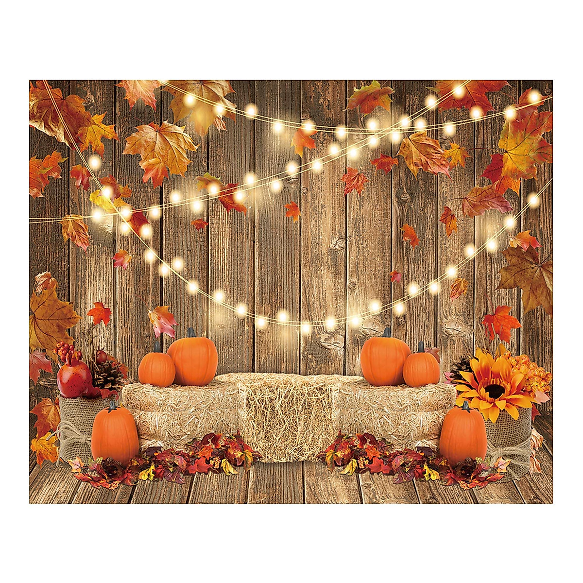 Funnytree 10x8FT Soft Fabric Fall Pumpkin Photography Backdrop Autumn Tanksgiving Harvest Hay Leaves Wooden Background Sunflower Maple Baby Shower Banner Decoration Party Supplies Photo Booth Prop