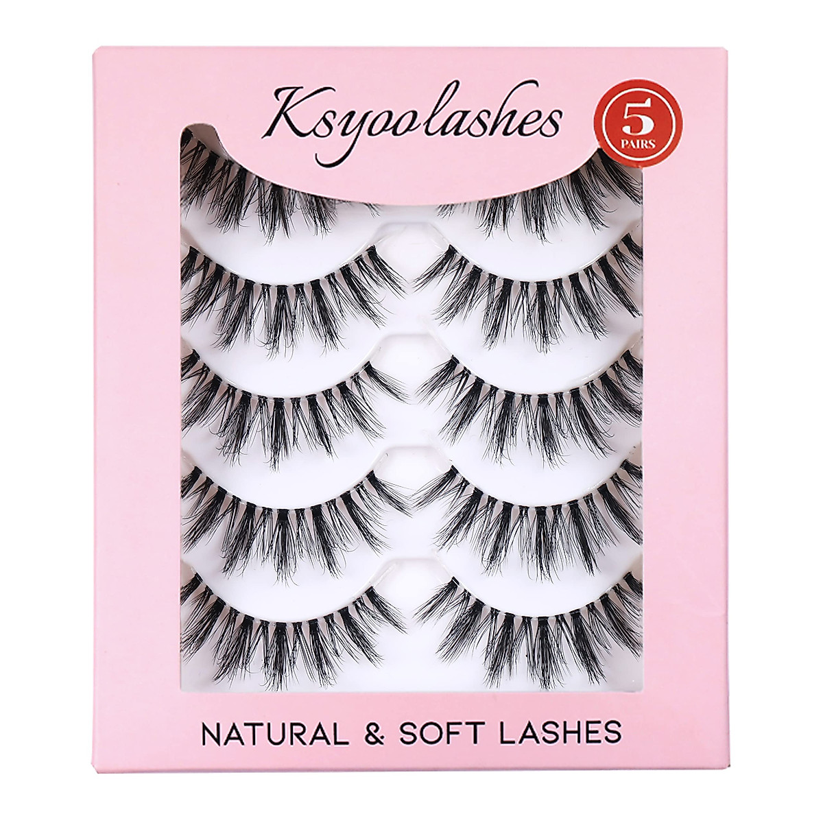 KSYOO Clear Band Dramatic Lashes 8-15mm D Curl Lashes Mink, Fluffy Semi-dramatic 3D Multi-Layered Strip Lashes, Reusable, Invisible Band Strip Eye Lashes - 5 Pairs (Clear Band U6) (Clear Band U6)