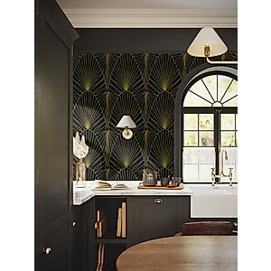 Yasinet Peel and Stick Wallpaper Black and Gold Wallpaper for Bathroom Removable Black Contact Paper Black Geometric Self Adhesive Wallpaper Decorative for Wall Cabinet 17.3”x118.7”