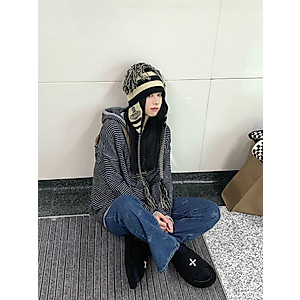 CEINOM Anime Cosplay Beanies Hats Girl Women Tassel Ear Protection hat Warm Cap Grunge Accessories Slouchy Beanies for Women (Black,One Size)