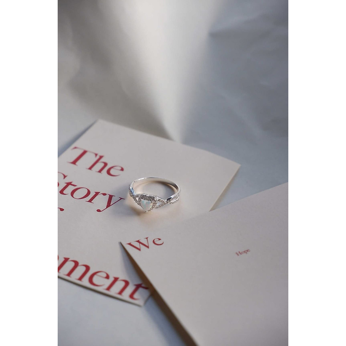 Junikool Opal Ring Dainty Simple Rings for Women Oval Lab Created White Opal & Round Cubic Zirconia Personalized Engraved Custom Name Sterling Silver