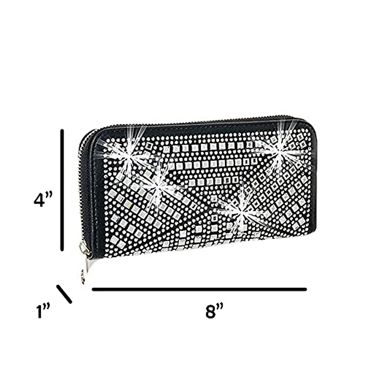 HANDBAG EXPRESS Bling Rhinestone Design Sparkle Accordion Wallets for Women Purse Multi Colors (7379-Silver)