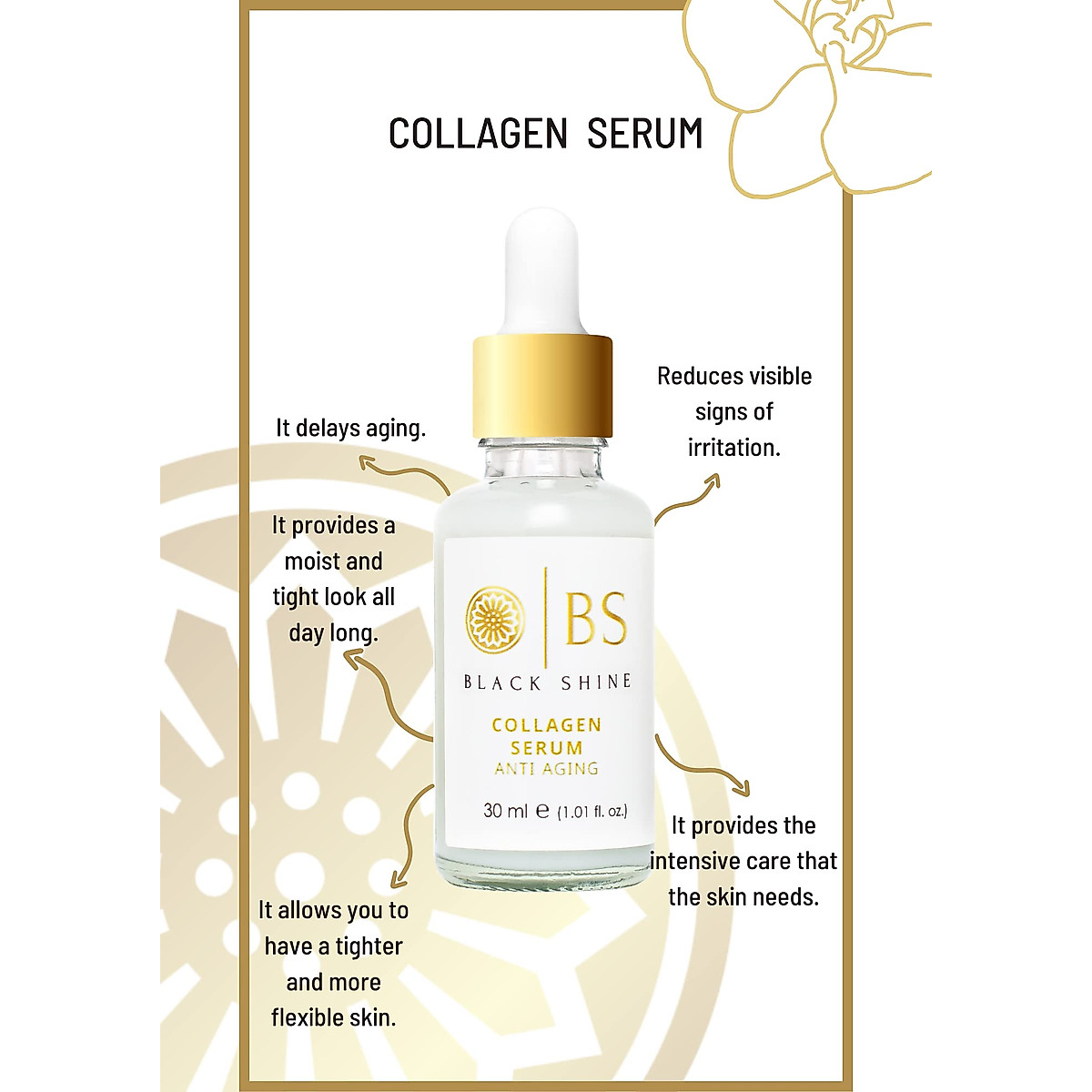 Black Shine Anti Aging Collagen Face Serum, Collagen serum for face wrinkles and lift