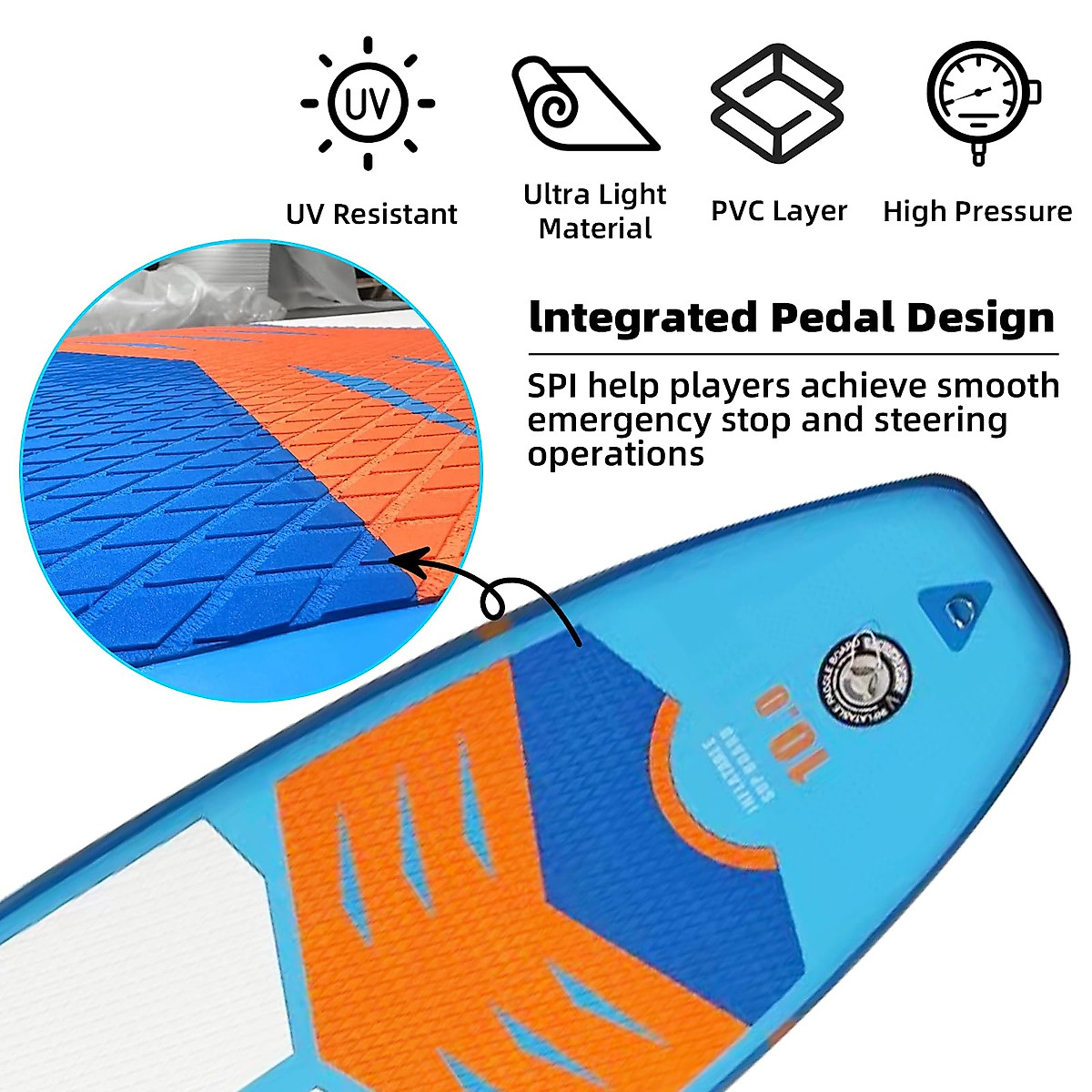NAFCOOL Inflatable Stand Up Paddle Board,10'4"×32"×6" Surfing Standing Paddle Board with SUP Accessories & Backpack, Non-Slip Deck,Removable Fins,Leash,Paddle,Hand Pump for Youth & Adult(Sky Blue)