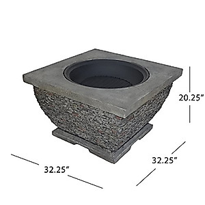 Christopher Knight Home Laraine Outdoor 32" Wood Burning Light-Weight Concrete Square Fire Pit, Grey