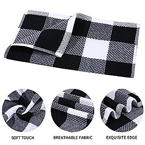 Mordimy 100% Cotton Waffle Weave Kitchen Towels, 13 x 28 Inches, Super Soft and Absorbent Buffalo Check Dish Towels for Drying Dishes, 4-Pack, Black & White