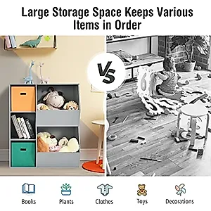 GLOBALWAY 5 Cubbies Kids Toy Storage Organizer Bookcases, Cabinets & Shelves, Grey