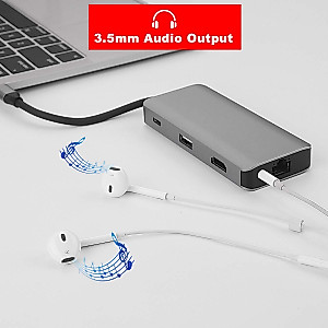 Type C 9 in 1 Hub to 4K HDMI Output, 2 USB3.0 Ports,SD/TF Card Reader,1000Mbps Network Adapter, 1 USB2.0 with PD3.0(100W) Charge
