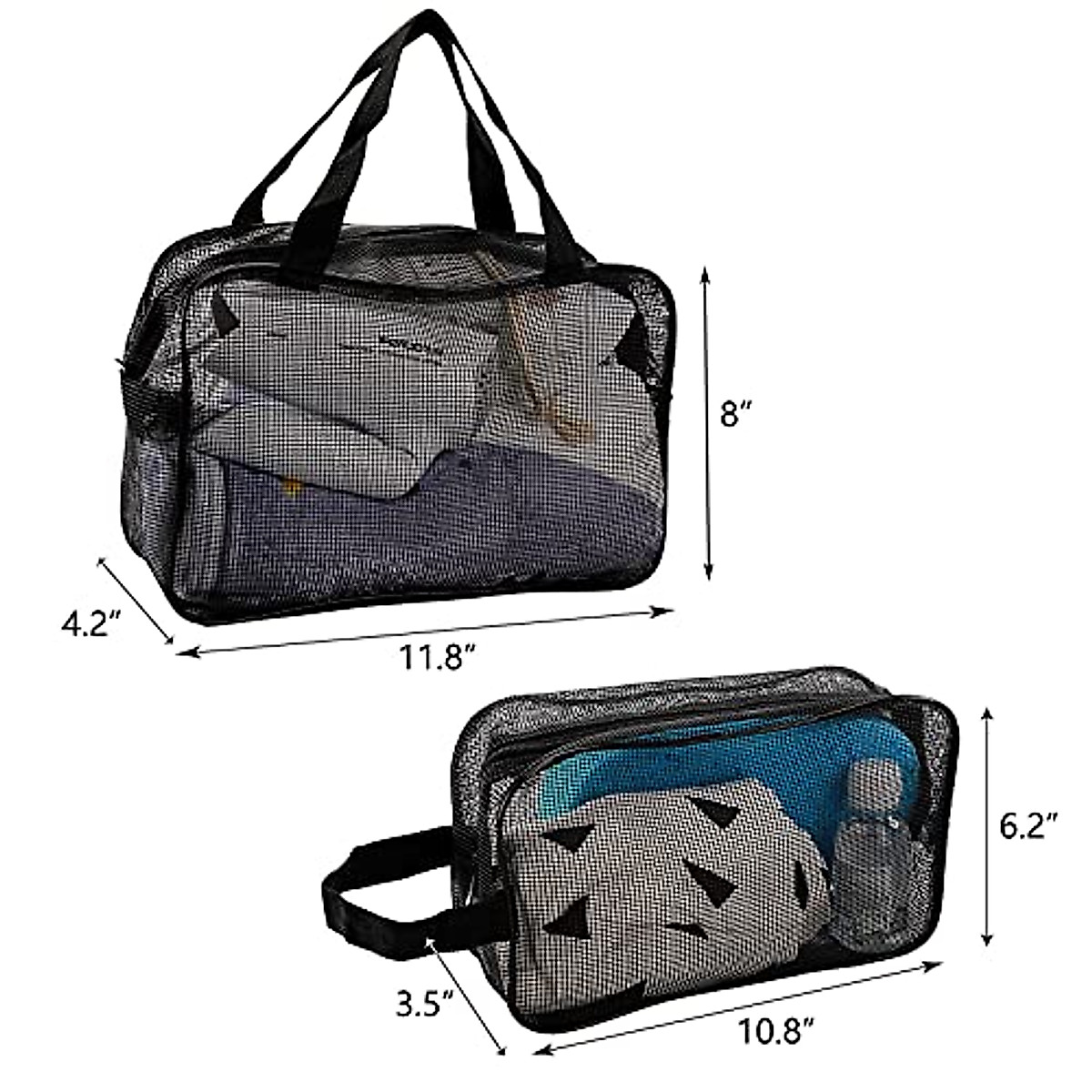 Hedume Set of 4 Mesh Shower Caddy Basket, Hanging Portable Tote Bag Toiletry for College, Bathroom Accessories, Dorm Room Essentials (2 Pack Large and 2 Pack Medium)