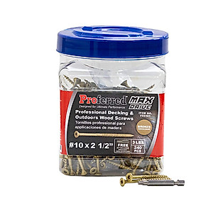 Proferred Professional Decking & Outdoors Wood Screws, Bronze SKT® Coating - 1500 Hour Salt Spray, 10 X 2-1/2",6 Lobe 25 Drive (240pcs with 1 Bit in Jar) Model Number: V56101