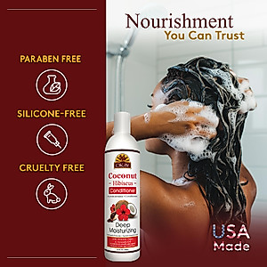 OKAY | Coconut Hibiscus Conditioner | For All Hair Types & Textures | Restore - Hydrate - Strengthen | With Almond, Argan & Avocado Oil | Free of Paraben, Silicone, Sulfate | 12. oz