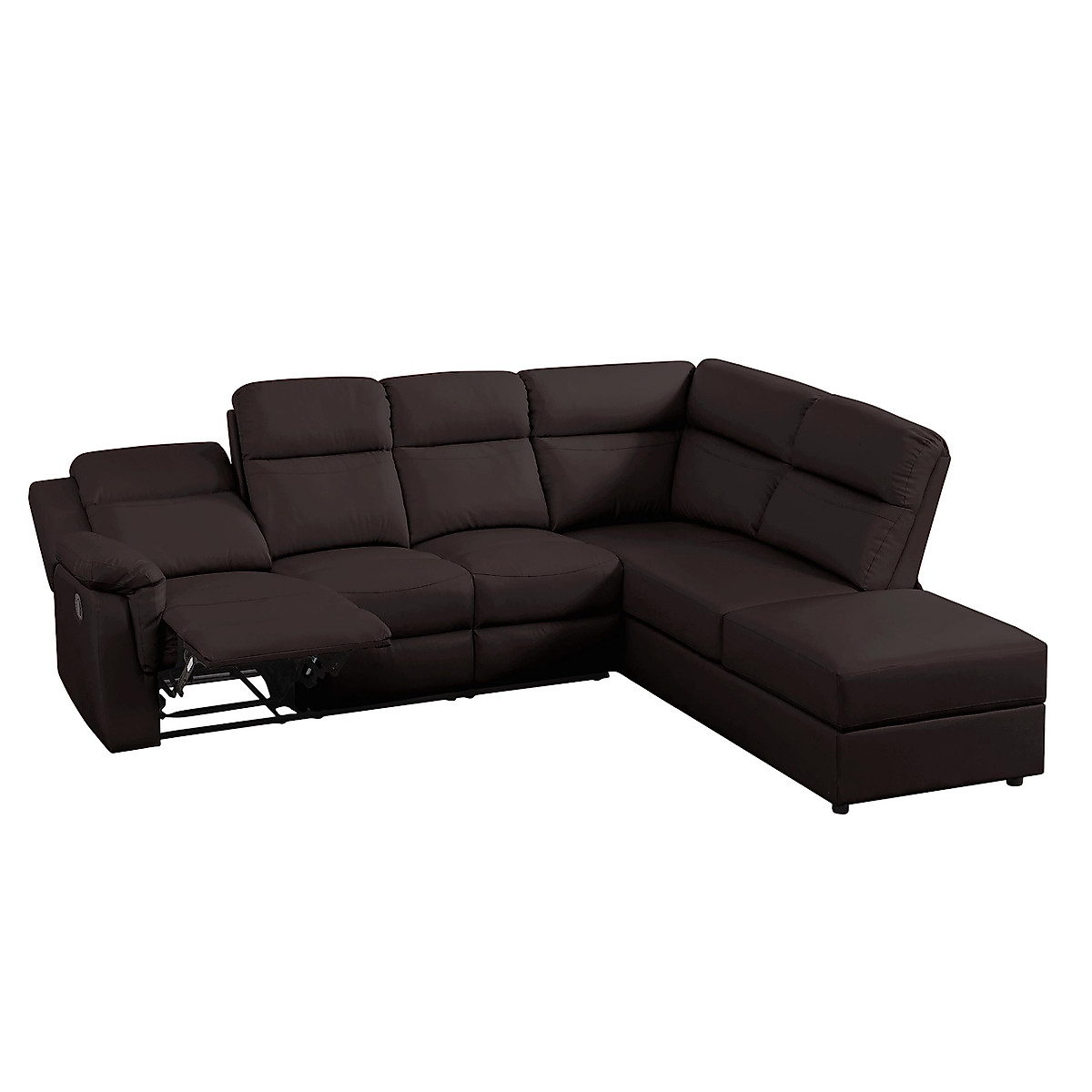 Lepfun 110.2'' Faux Leather Sectional, Manual Reclining 2 Cup Holders & Sorage Ottoman, L-Shaped Corner 5 Seaters Sofa Couch for Living Room, Apartment, Office, Brown