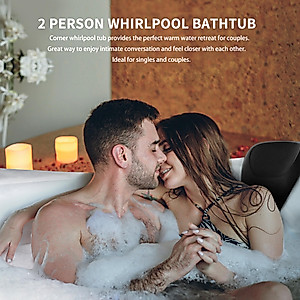 Empava Corner Whirlpool Bathtub with Heater,2 Person Jetted Tub with Light,Spa Hydromassage with Chromatherapy,Acrylic,59 in
