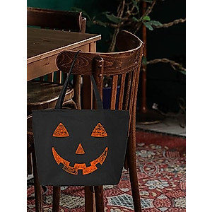 shop4ever Orange Jack O' Lantern Pumpkin Face Halloween Trick or Treat Heavy Canvas Tote with Zipper Reusable Shopping Bag Black ZIP 1