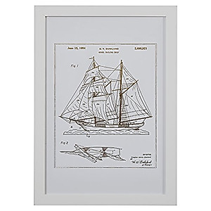 Amazon Brand – Stone & Beam Modern Gold Ink Reprint of Sailing Ship Patent, White Frame, 15" x 21"