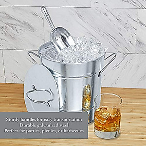 Twine Ice Bucket With Lid And Ice Scoop, Galvanized Metal Drink Tub, Wine And Beer Chiller, Holds 5.35 Gallons