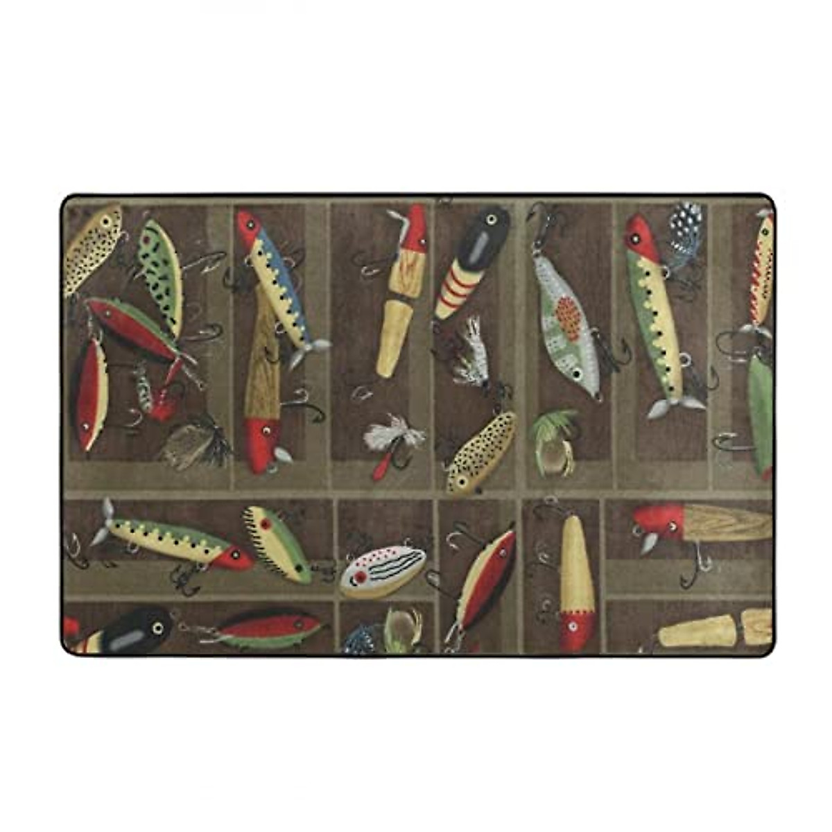 Area Rug Ultra Soft Nursery Rug Stylish Mats Carpets Multipurpose Carpets for Living Room, Bedroom, Extra Large Area Carpet Vintage Fishing Lure Style