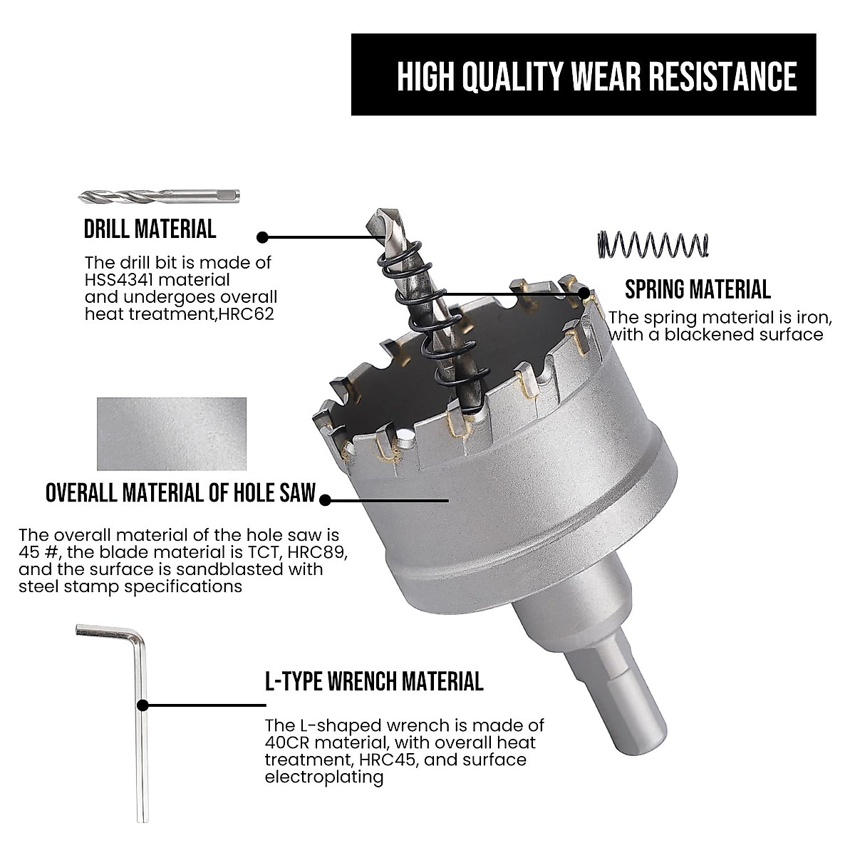 Anfrere TCT 2'' Hole Saw Bit for Hard Metal, Heavy Duty TCT Carbide Cutting Hole Saw Bit with Center Drilling Bit and SDS Shank and L-Wrench for Stainless Steel, Iron, Aluminium, Alloys, Plastics