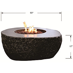 Elementi Outdoor Fiery Rock Fire Pit Table 50 x 42 Inches Grey Durable Glass Reinforced Concrete Square Fireplace Includes Burner Lava Rock Canvas Cover - Natural Gas