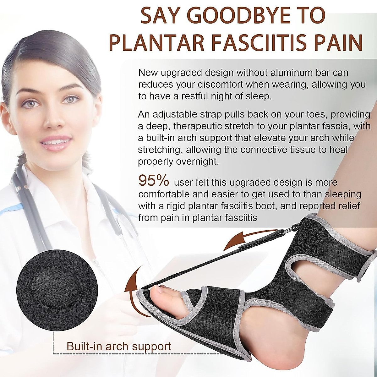 Plantar Fasciitis Night Splint, Adjustable Plantar Fasciitis Relief Splint Brace with Arch Support, Comfortable Night Splints for Plantar Fasciitis