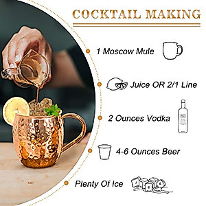 Moscow Mule Copper Mugs - Set of 4-100% HANDCRAFTED Solid Copper Mugs, Gift set with 4 Copper Straws, 1 Stirring Spoon, 1 Copper Shot Glass, 1 Straw Cleaning Brush.