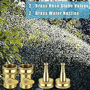 Jet Nozzle High Pressure with Garden Hose Shutoff Valve, Solid Brass High Pressure Hose Nozzle Sprayer Sweeper, Heavy Duty 3/4'' GHT Connector - 2 Set, Gold (JS-008)