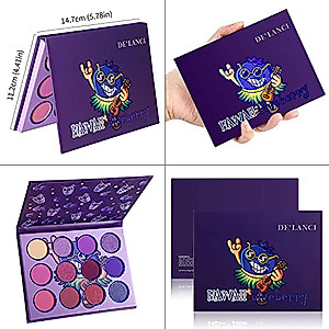 DE'LANCI Purple Eyeshadow Palette, 12 Colors Dark Light Purple Eyeshadow Palette, Ultra Pigmented Matte Shimmer Bright Blue and Purple Eye Shadow Pallet Violet Blueberry Eye Shadow Palettes, Blendable