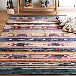 SAFAVIEH Cotton Kilim Collection Accent Rug - 4' x 6', Blue & Ivory, Handmade Southwestern Boho Tribal Cotton, Ideal for High Traffic Areas in Entryway, Living Room, Bedroom (KLC301M)