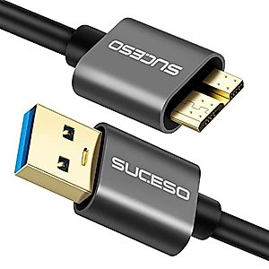 SUCESO Micro USB 3.0 Cable USB 3.0 A Male to Micro B Cord External Hard Drive Cable Nylon Compatible with Samsung Galaxy S5, Note 3, Camera, Seagate Hard Drive, WD Hard Drive, Toshiba Canvio-1.6FT