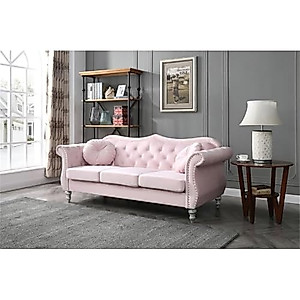 Glory Furniture Hollywood Velvet Sofa in Pink