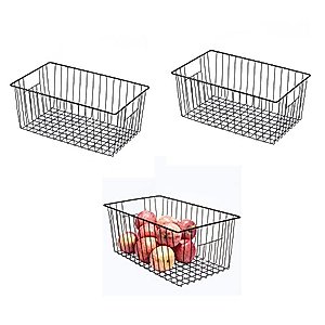 16inch Freezer Wire Storage Organizer Baskets, Household Refrigerator Bins with Built-in Handles for Cabinet, Pantry, Closet, Bedroom