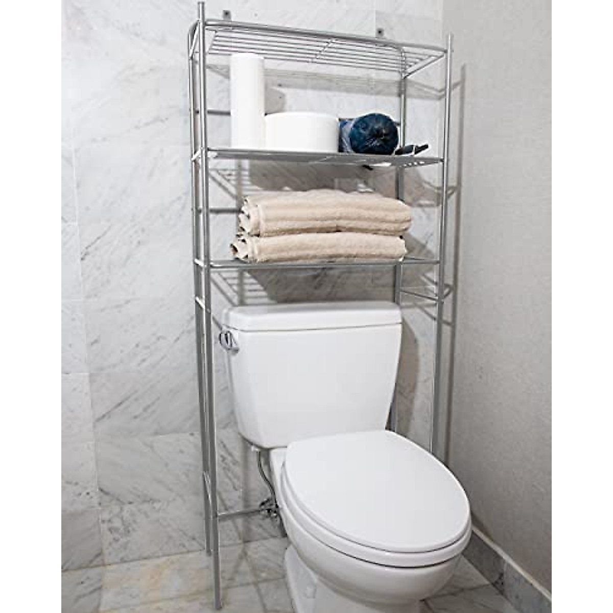 Mind Reader Alloy Collection, 3-Tier Over The Toilet Space Saver Rack, Metal, 23.5" L x 10.25" W x 70.5" H, Silver