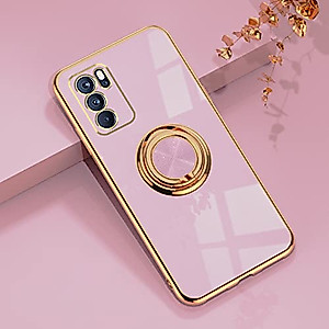 Compatible with Oppo Reno 6 Pro Case Silicone Shockproof Phone Cases for Oppo Reno 6 Pro 5G Anti-Scratch Cute Protective Case with Ring (Purple, Oppo Reno 6 Pro 5G)