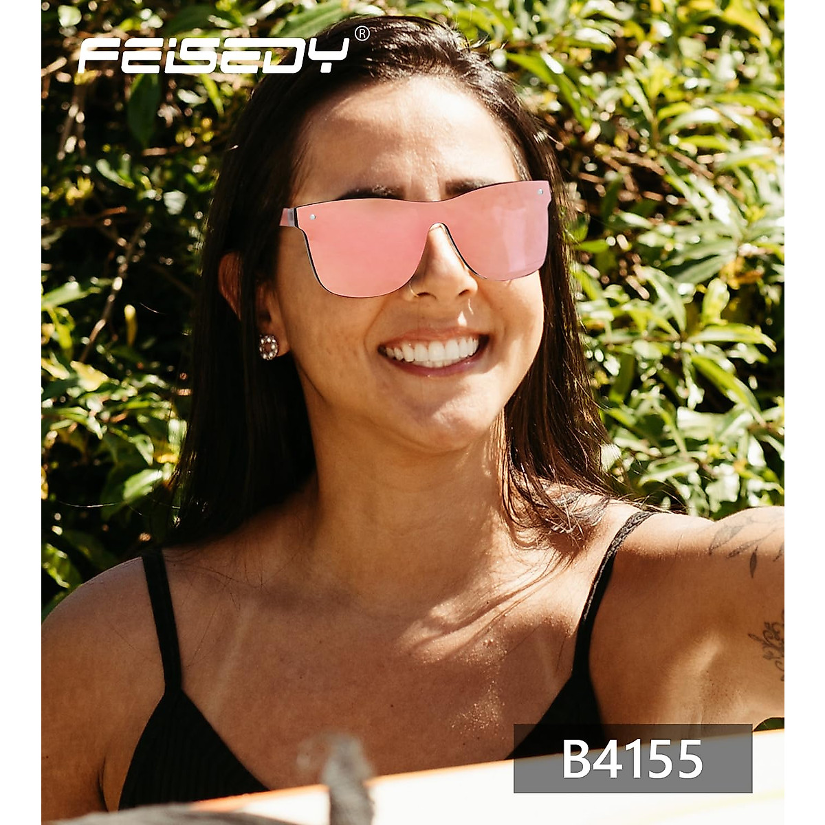 FEISEDY Trendy Rimless Mirrored One Piece Lens Sunglasses Reflective Sun Glasses B4155